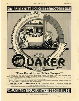 1917 Quaker City Rubber Co. Ad: "Miles Cheaper!" - Philadelphia ...