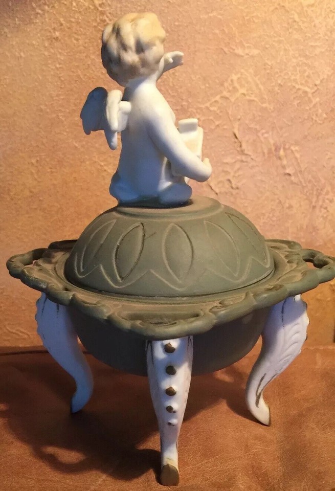 Dresden Style Bisque Porcelain Angel Cherub Footed Beauty Two Piece ...