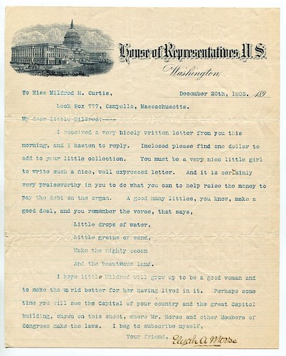 Signed letter 1893. HOUSE OF REPRESENTATIVES Massachusetts (letterhead ...