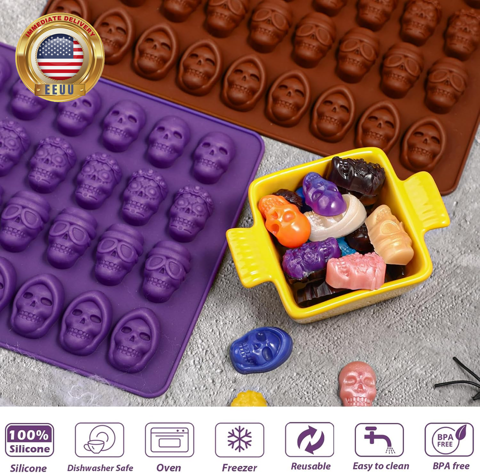 Mini Skull Candy Mold with 4 Different Shapes, 36-Cavity Halloween ...