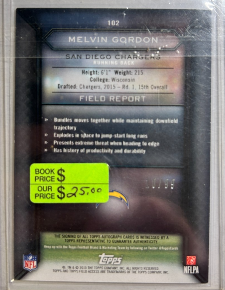 Melvin Gordon AUTO~RC #/99 Topps Field Access 2015 Rookie Autograph ...