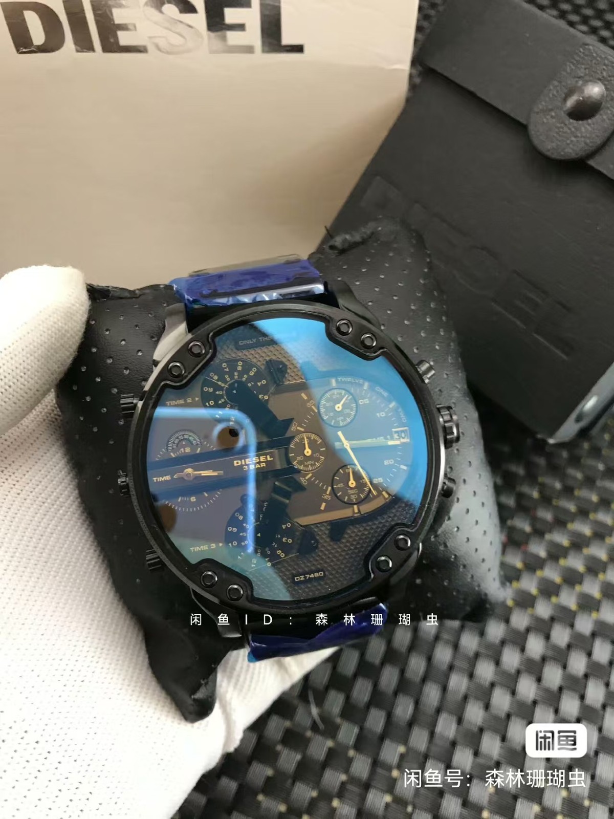 DIESEL Mens MR Daddy 2.0 Chronograph Watch Iridescent Blue Dial Black ...