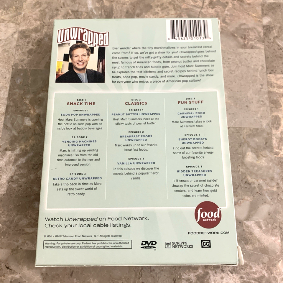 Unwrapped Volume 1 DVD Set Food Network 3-Disc Box Slipcover Case Mark ...