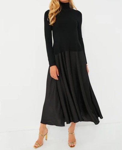 SIMKHAI Black Frances Long Sleeve Satin Knit Combo Formal Dress XL ...