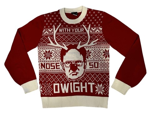 The Office Dwight Sweater Mens Small Red Ugly Christmas Acrylic ...