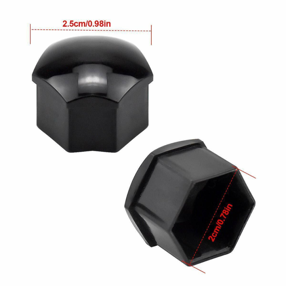 20x 17mm Black Gloss Alloy Wheel Nut Bolt Covers Caps Universal Set For ...
