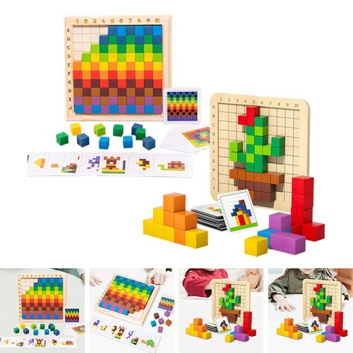 Colorful Cubes Wooden Building Blocks Puzzle Games Educational Math | eBay