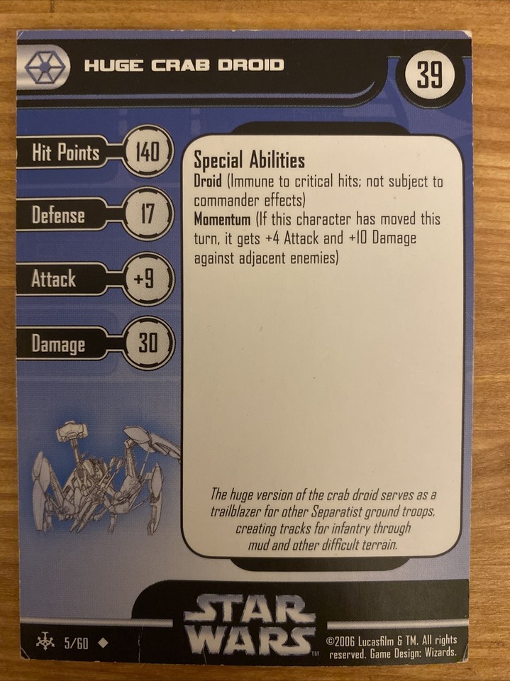 Star Wars Miniatures Huge Crab Droid Bounty Hunters 5/60 - CARD ONLY | eBay