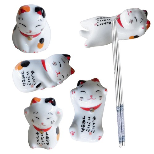 5pcs Cute Cat Ceramic Chopstick Rest Holder Stand Spoon Fork Tableware ...