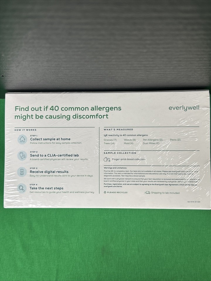 EverlyWell Indoor and Outdoor Allergy Test 40 Allergens EXP 10/26 | eBay