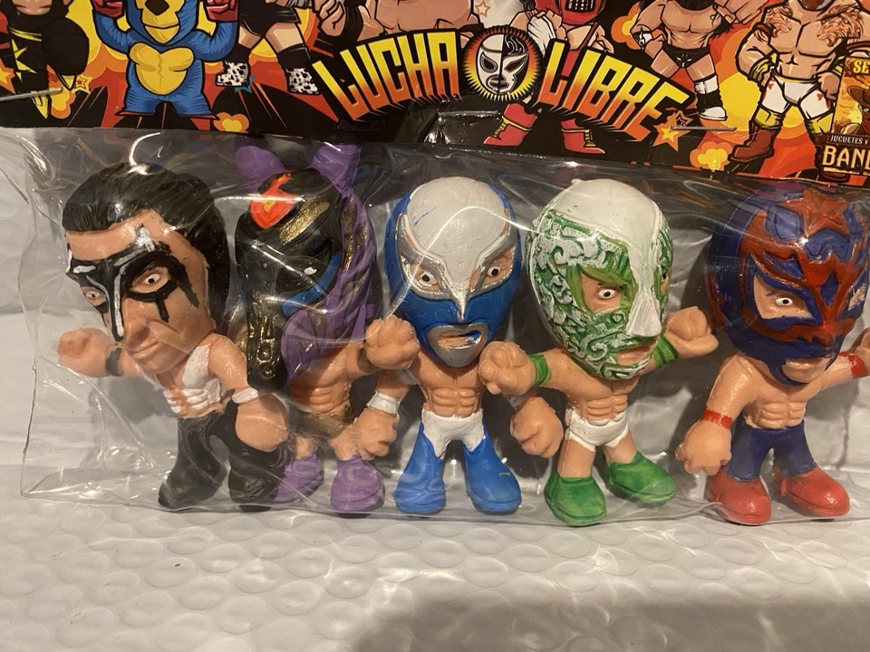 LUCHA LIBRE SET Luchadores Cabezones 3" Action Figures Mexican Toys set ...