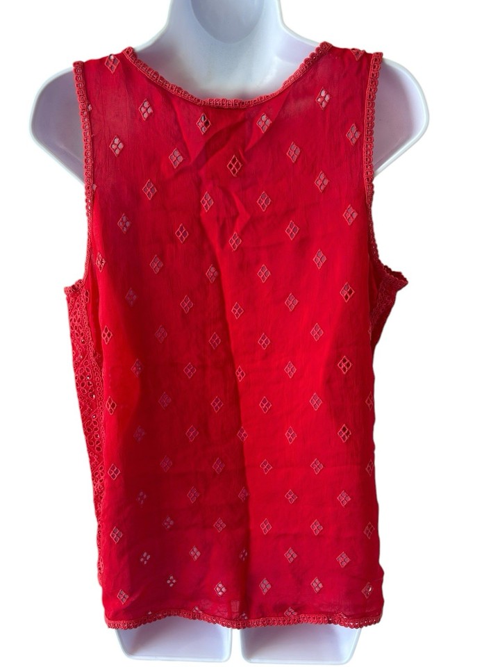 Johnny Was Women’s S Red Embroidered Eyelet Sleeveless Luana Tank ...