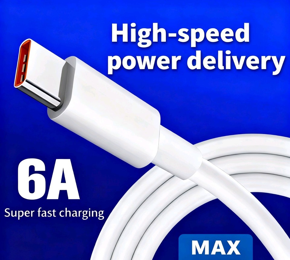 USB-C Fast Charging Cable 6A 65W PD Type-C – Samsung iPhone Android ...