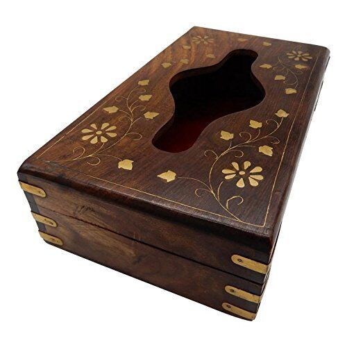 Wooden Tissue Box Napkin Holder Cover with Brass Inlay and Velvet ...