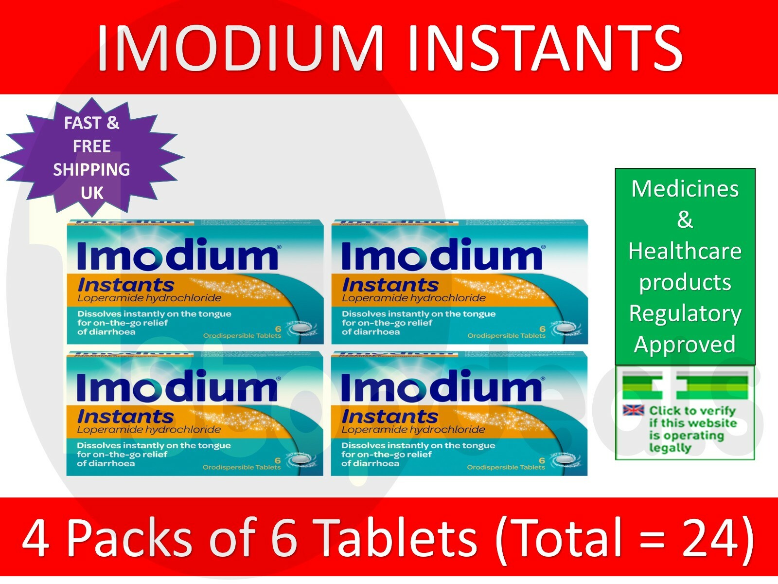 Imodium Instants Diarrhoea Relief Melt On The Tongue 6 Tablets VALUE ...