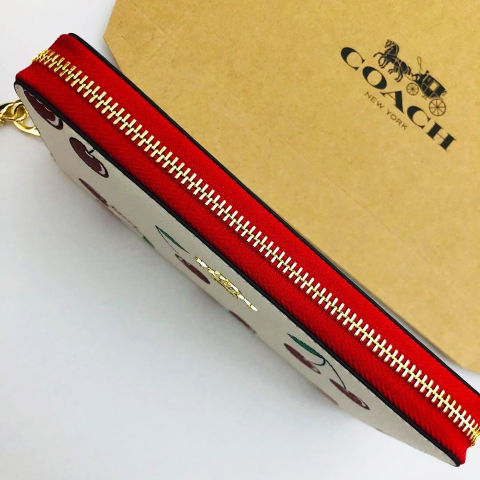COACH Zip Around Accordion Long Wallet Heart Cherry Print Chalk CF406 ...