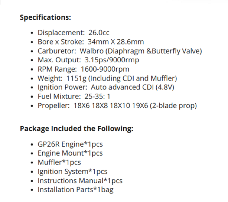 CRRCpro GP26R 26CC Gasoline Engine for RC Plane NIB | eBay