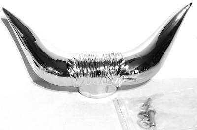 Hood Ornament Bull Horns Universal Fit Chrome 2 Stud 1-5/8" On Center ...