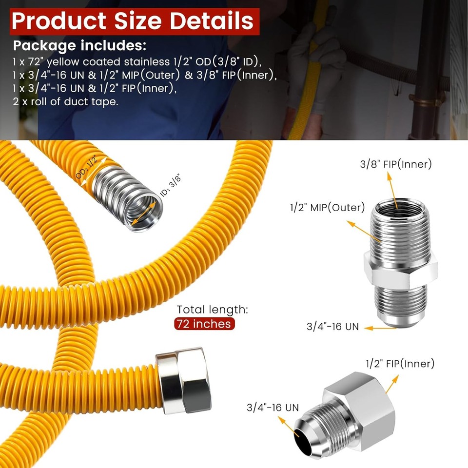 72 inch flexible gas line kit dryer stove water heater stainless steel ...