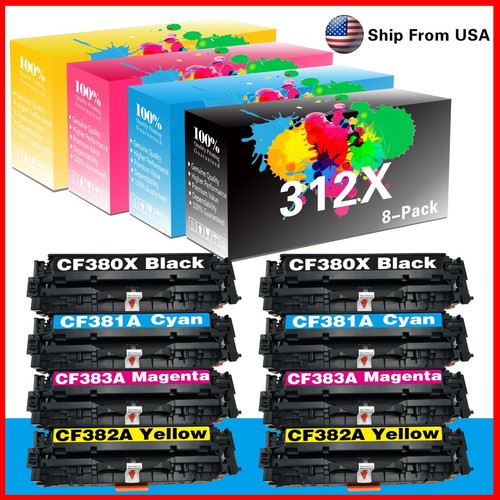 (8-Pack,2B2C2M2Y) 312X CF380X CF381A CF382A CF383A Toner Cartridge for ...
