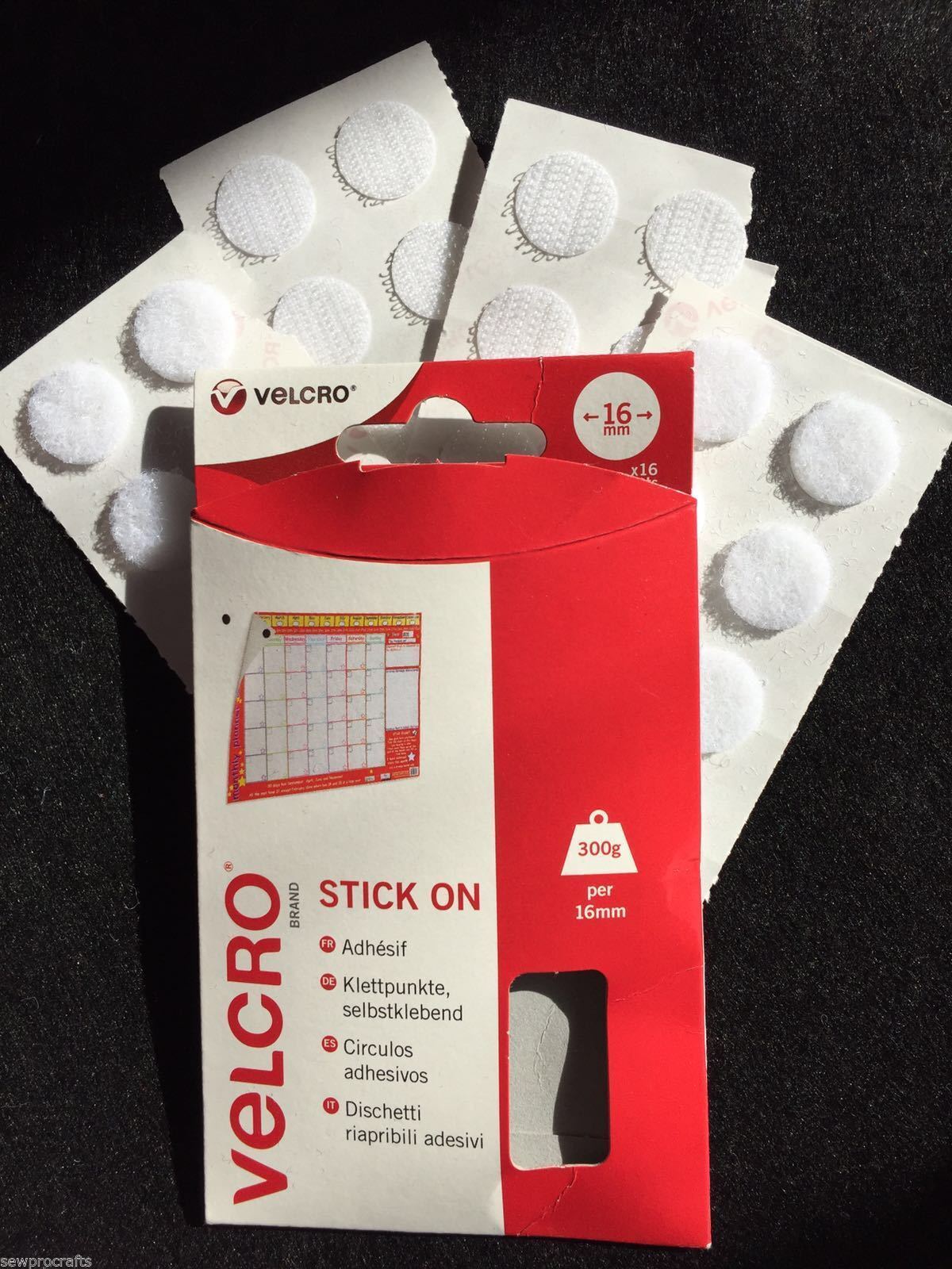 16 Velcro® Circular Sticky Pads/Coins Stick On Fasteners Hook and Loop ...