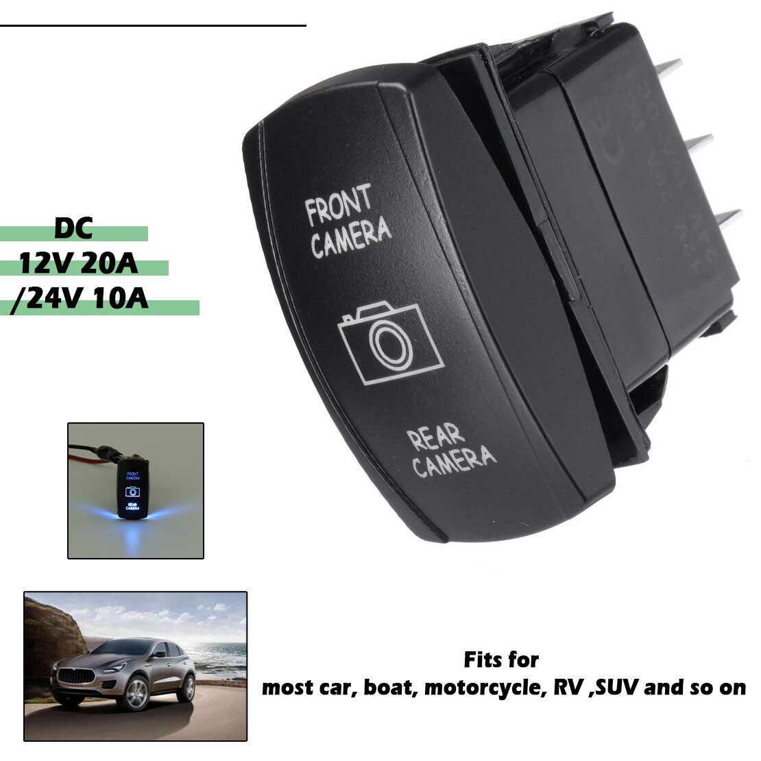 Universal 12V 7 Pins Front/Rear Camera LED Dpdt ON-OFF-ON Rocker Switch ...