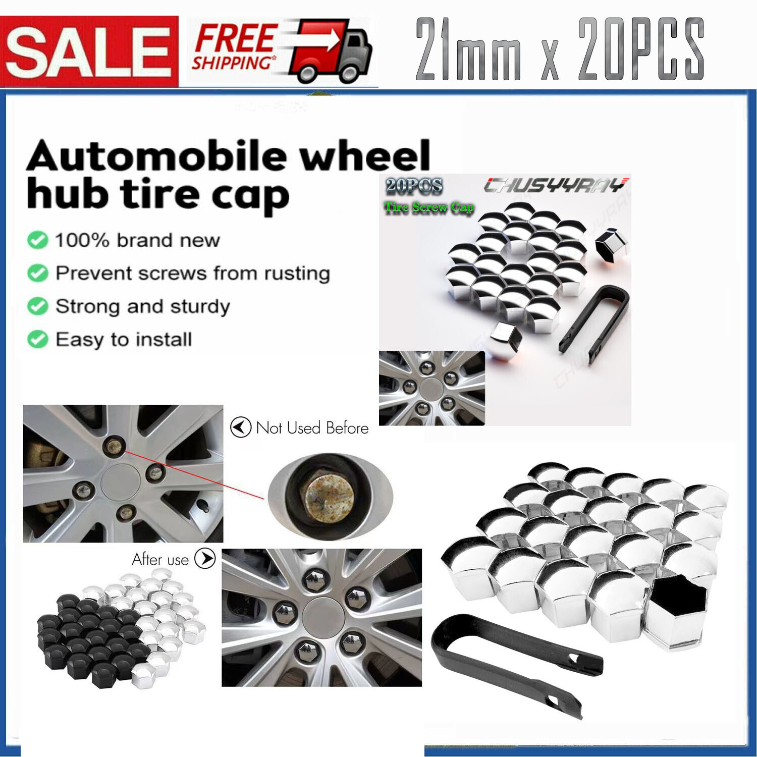 20x21mm Wheel Nuts bol Cover Auto Hub Screw Caps Bolt Rims Tire With ...