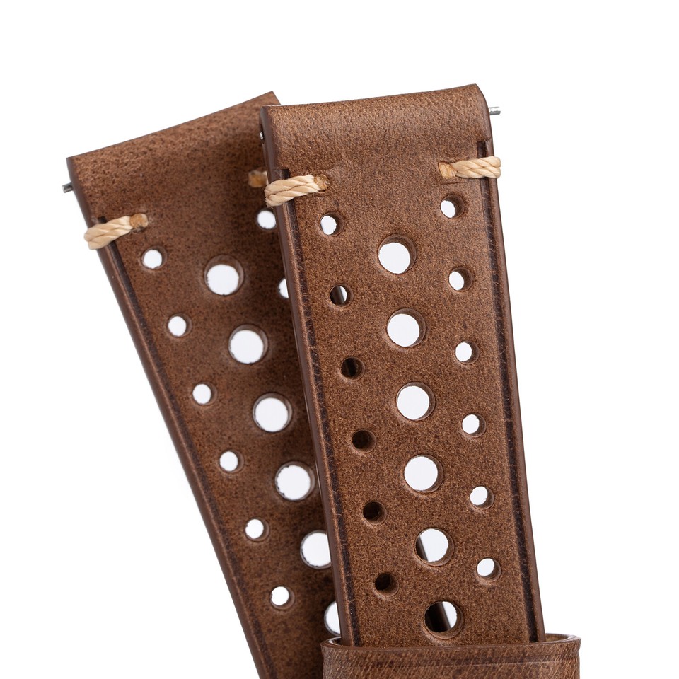 20mm 22mm Leather Rally Racing Watch Band Quick Release Strap - Black ...