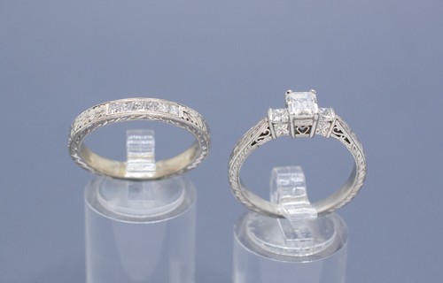 (MA5) Lady's PT900 & 14K Wh Gold Diamond Wedding Set 1.33 ctw 12.7g Sz ...