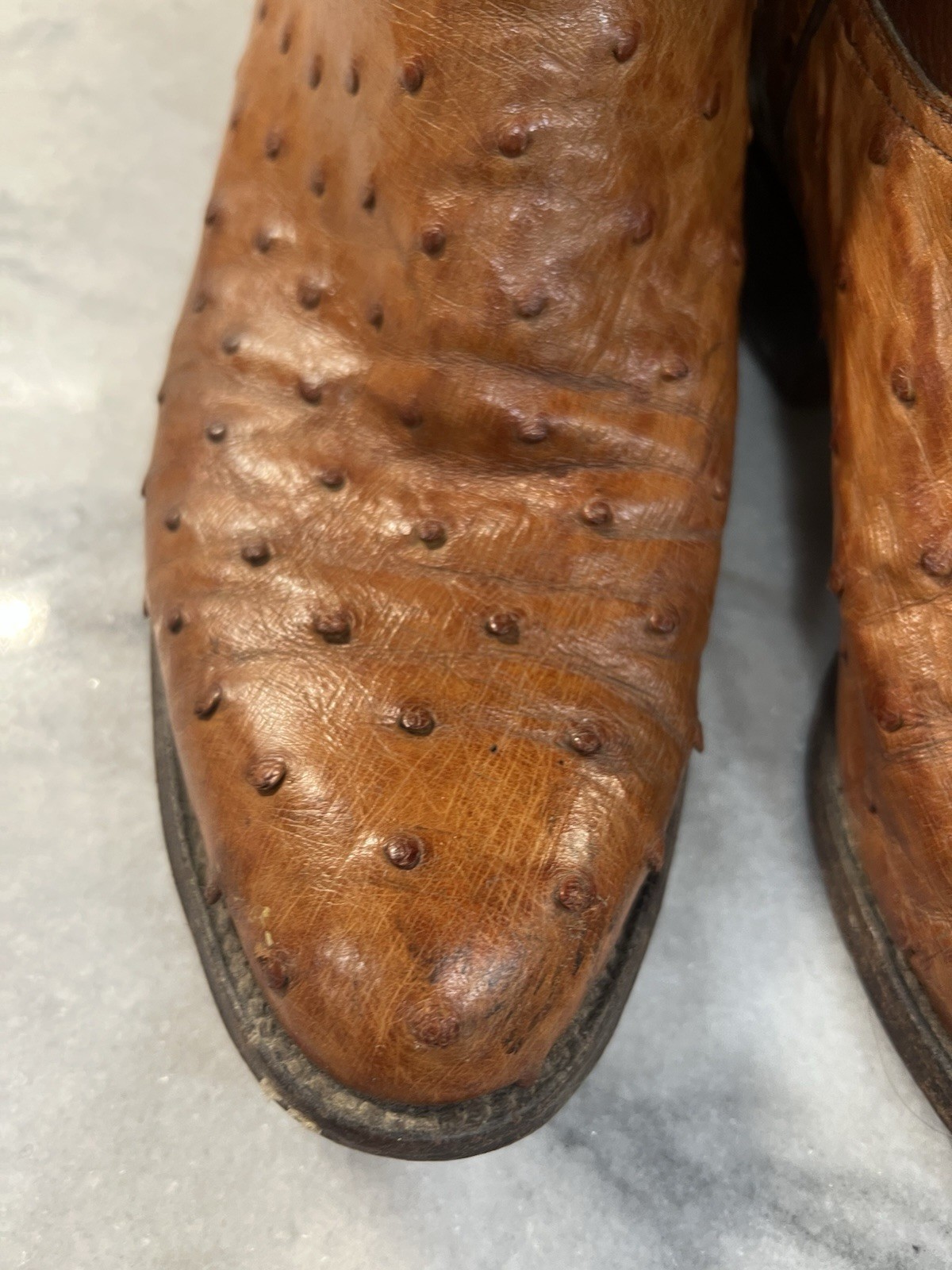 Vintage 90s Lucchese Cognac Tan Ostrich Goat Roper Cowboy Boots Men’s ...