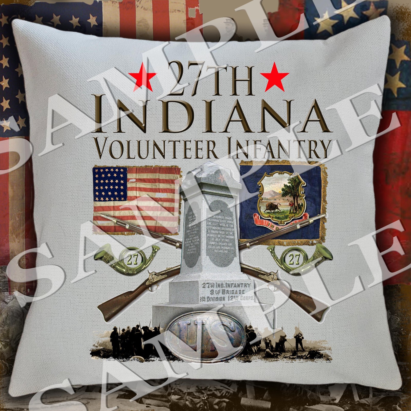 27th Indiana Volunteer Infantry American Civil War themed pillow sham ...