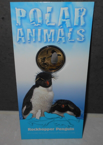 2013 ROCKHOPPER PENGUIN POLAR ANIMALS One Dollar $1 Coin Coloured ...