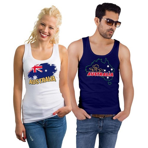 Singlet Adults Australiana Sizes: S, M, L & XL Blue & White Assorted ...