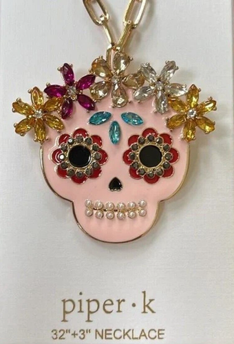 Piper K Necklace Halloween Day of the Dead Sugar Skull Pendant Paper ...