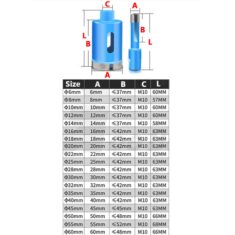 6mm-60mm Wet Diamond Core Hole Saw Tile Glass Drill Bit Cutter M10 ...
