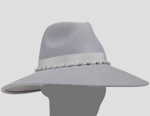 $435 Eugenia Kim Women Gray Emmanuelle Pearly Wool Wide-Brim Fedora Hat ...