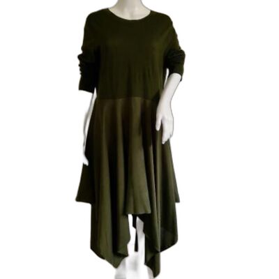 COS Forest Green 100% Wool Knit + 100% Lyocell Twill Asym. Hem Tunic ...