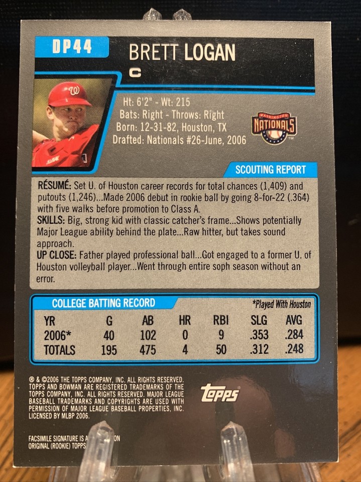 2006 Bowman Draft Draft Picks Gold Brett Logan #DP44 | eBay