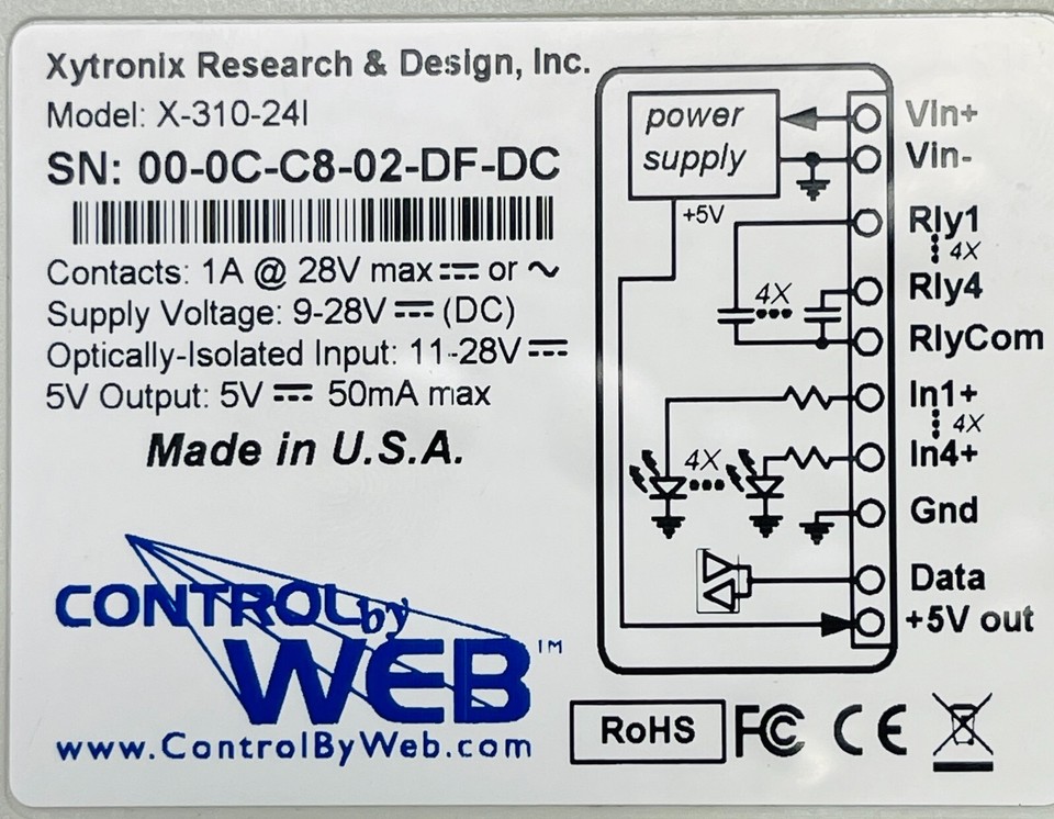 X-310-24I Web Relay,9-28VDC,4 Digital Inputs,4 Relays,4 Temperature ...
