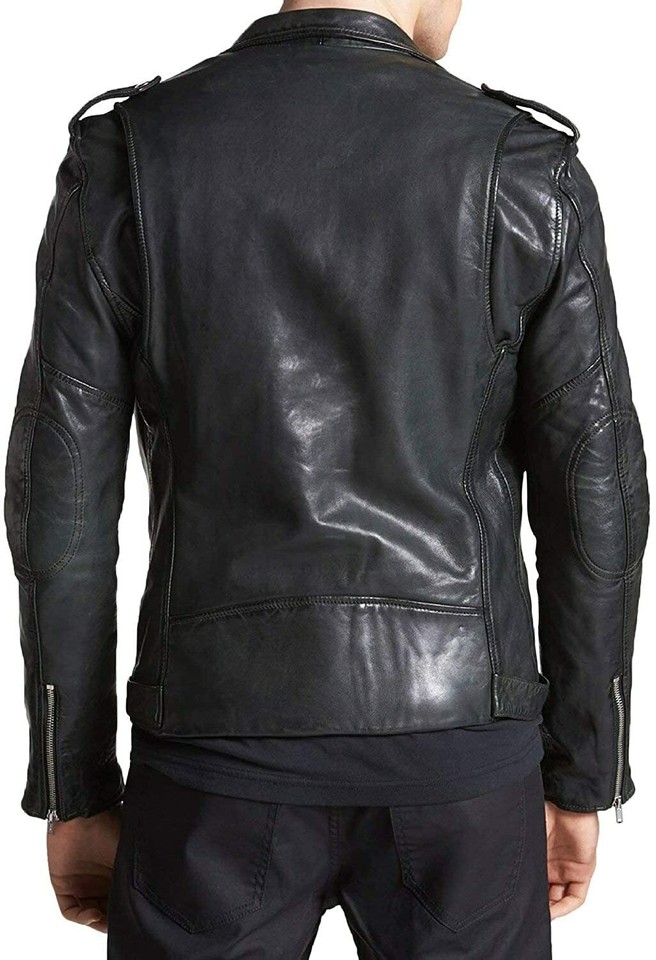 Trendy Men's Authentic Lambskin Real Leather Jacket Biker Soft Black ...