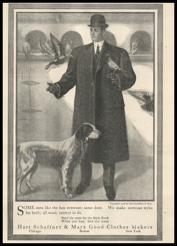 1908 Hart Schaffner Marx Clothing Handsome Man Pigeons Park English ...