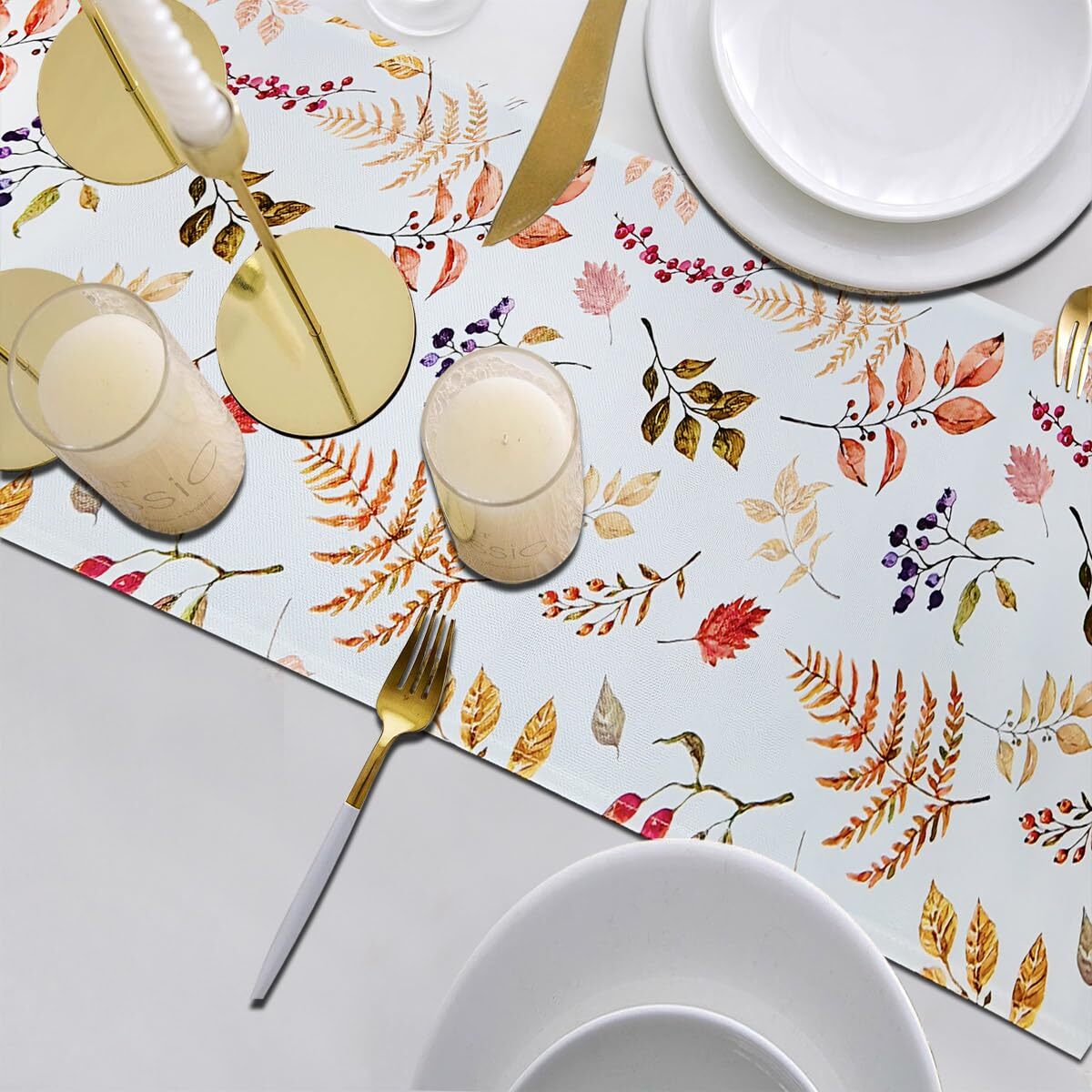Floral Leaves Fall Table Runner Wild Flowers and Grasses Seasonal Autumn Kitc... | eBay