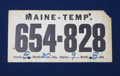 Vintage MAINE-TEMP. #654-828 License Plate Temporary Tag | eBay