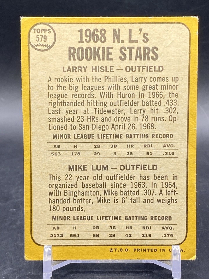1968 Topps #579 Larry Hisle Mike Lum Rookie High Number Vintage ...