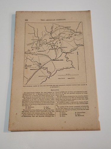 Second Battle of Bull Run Civil War Map c. 1866 Engraving (240) | eBay