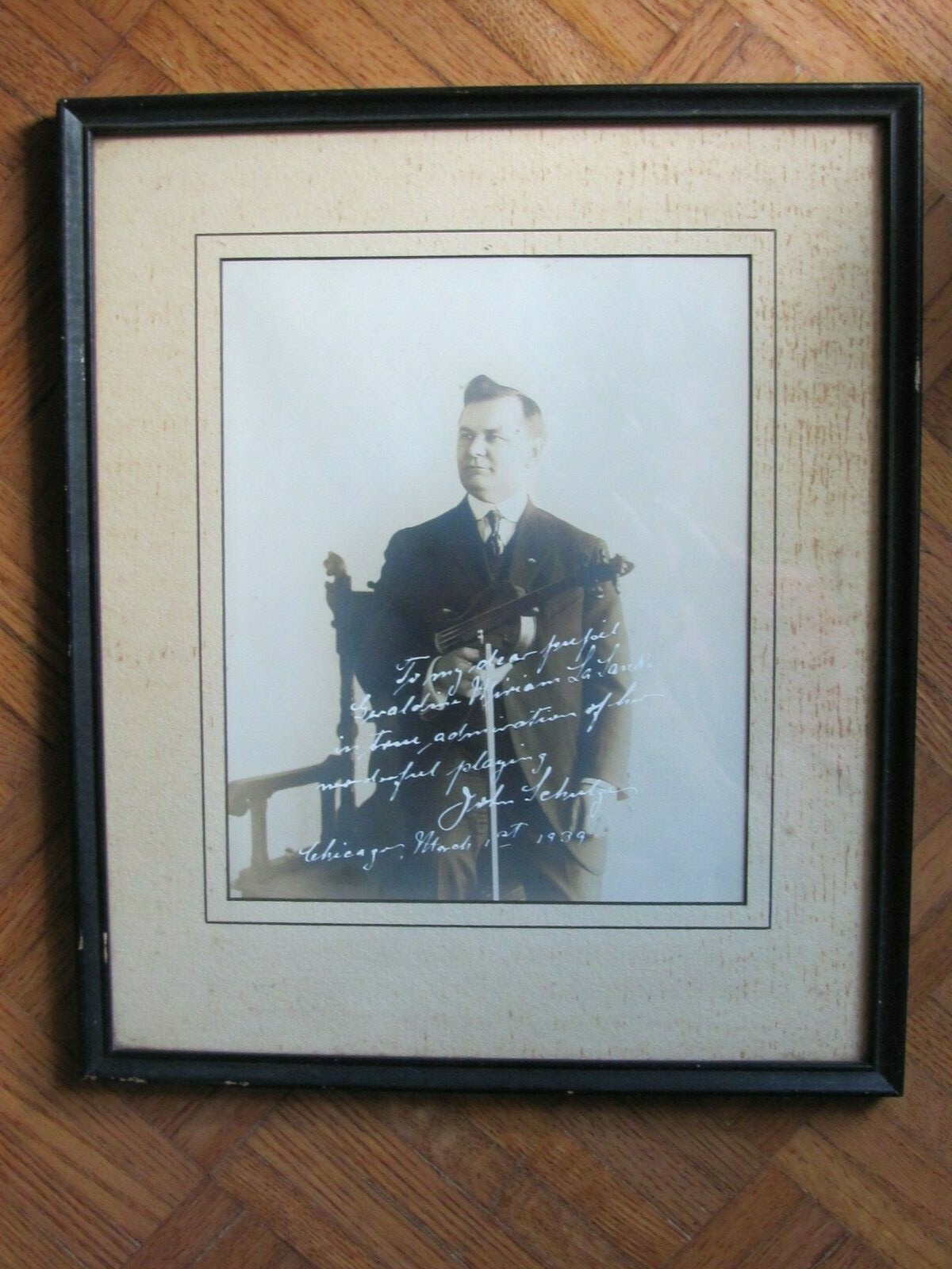 1939 SIGNED FRAMED PHOTO VIOLIN TEACHER JOHN SCHULZE CHICAGO GERLADINE ...