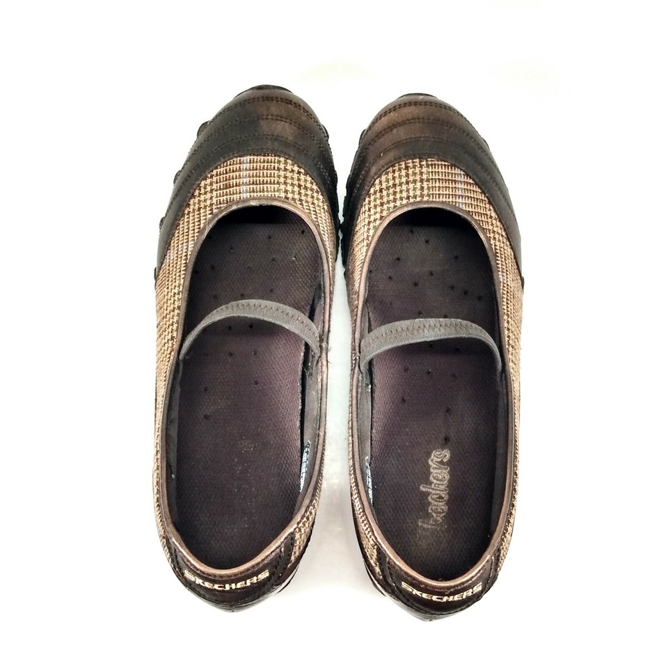 Skechers Newbie Womens 8.5 Pewter Brown Plaid Leather Flats Shoes SN ...