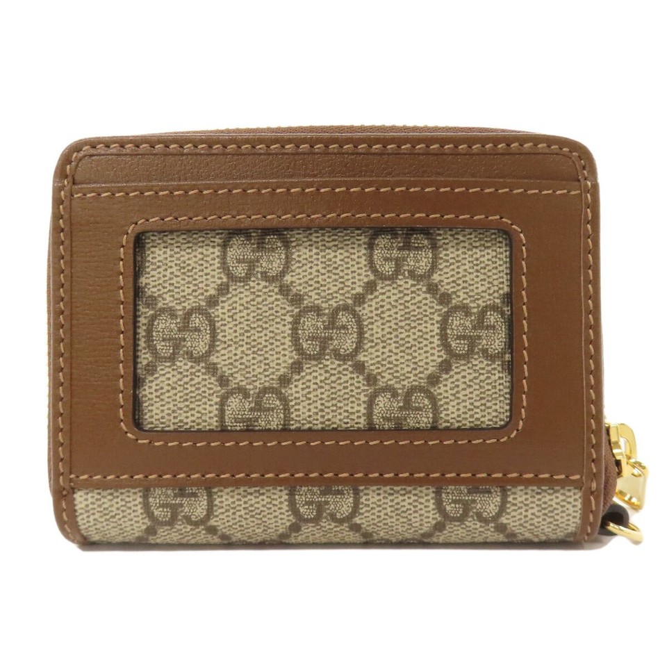 GUCCI GG Supreme GG Pattern Card Case PVC Leather Brown Beige Gold ...