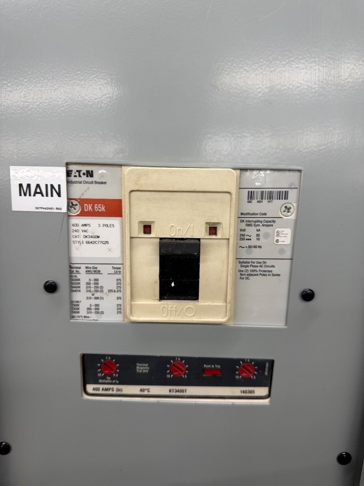 EATON PRL1A 400A MAIN BREAKER PANEL 208/120v 3PH 4W 42 CIRCUIT 350A ...