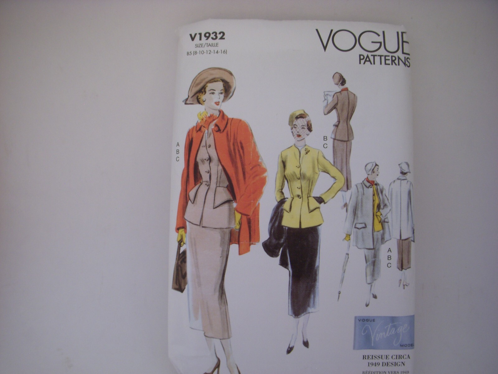 Vogue 1932 Vintage Reissue Circa 1949 Suit & Coat Pattern Misses' 8-16 ...